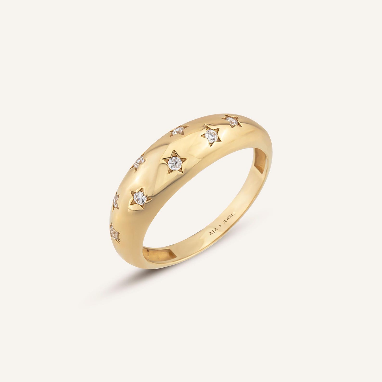 Stella Ring, 14K Solid Gold Star Embroidered Ring, Women Gold Jewelry ...