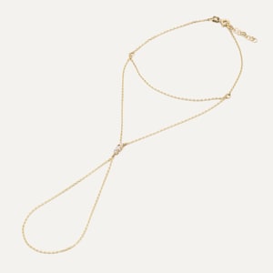 14K Solid Gold Hand Chain Bracelet, Gold Wrap Adjustable Bracelet, Ring ...