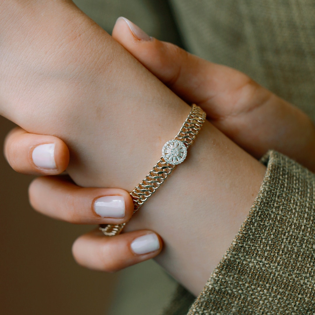 14K Solid Gold Bracelet, Vienna Gold Chain Bracelet, Dainty Wrap Bangle ...