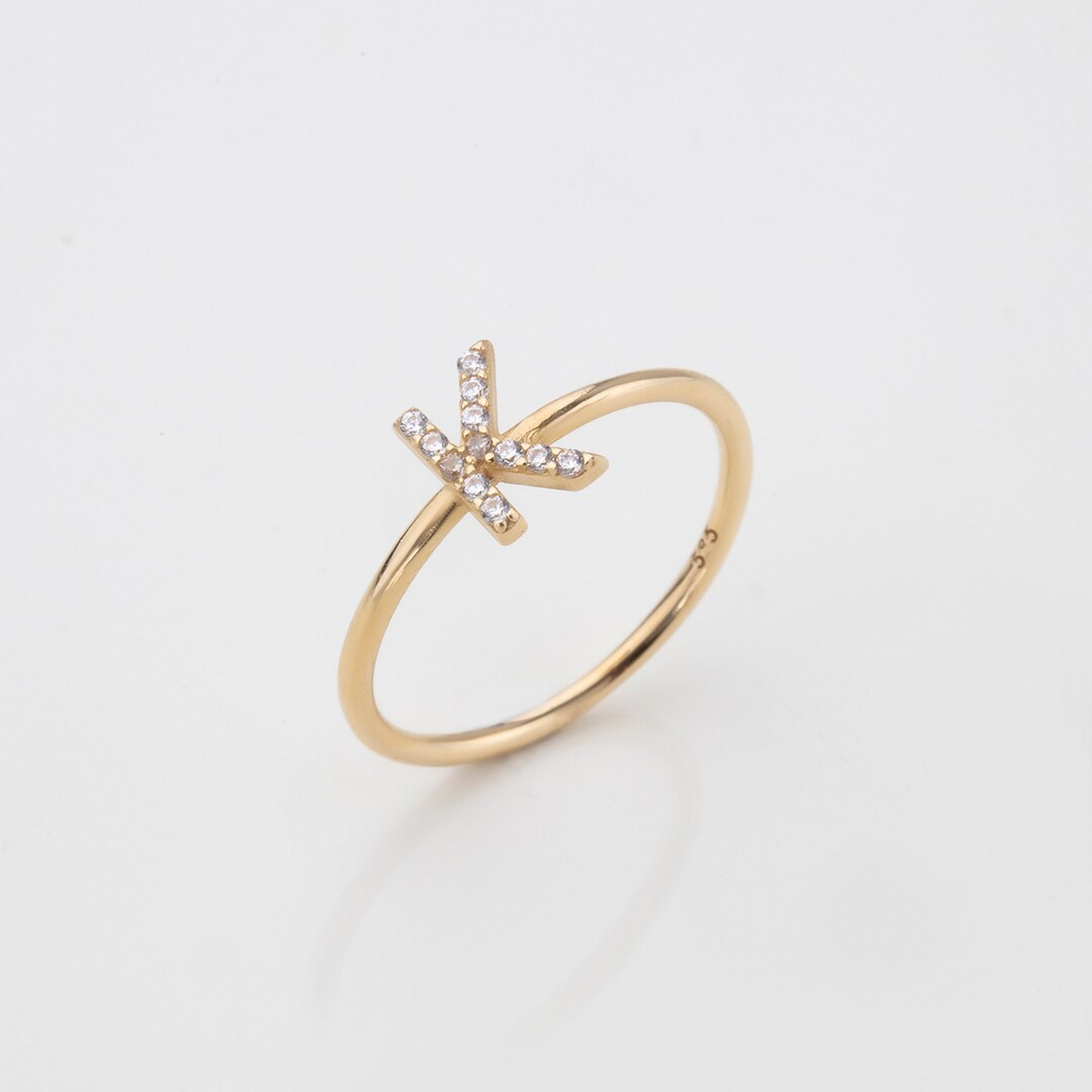 14K Solid Gold Initial Letter Ring, Gold Name Ring, Personalized Name ...