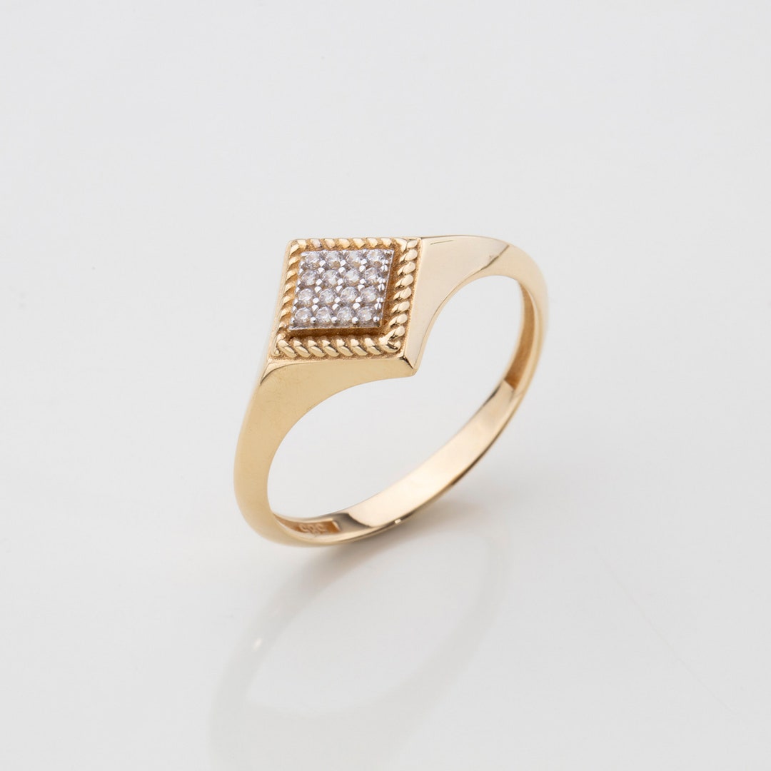 Angola Ring, 14K Solid Gold Geometric Stone Ring, Dainty Gold Jewelry, Birthday Gift for Sister ...