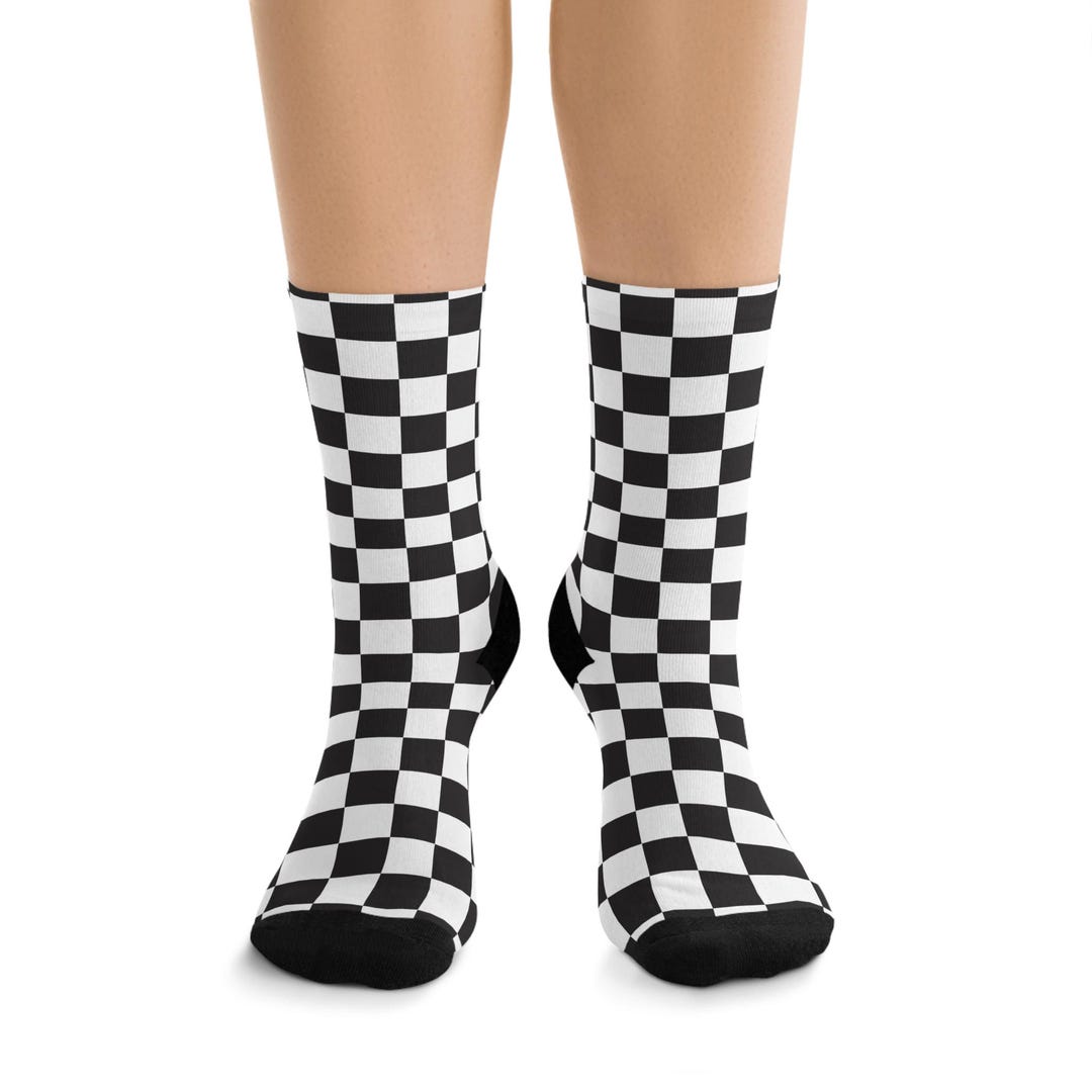 Checkerboard Print Recycled Poly Socks, Emo Style, One Size Fits Most ...