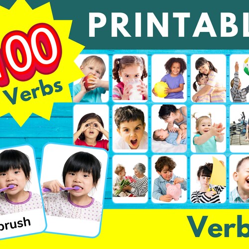 100 VERBS Flash Cards Printable Cards Speech Therapy - Etsy