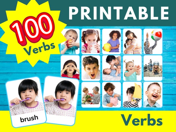 100 VERBS Flash Cards Printable Cards Speech Therapy | Etsy