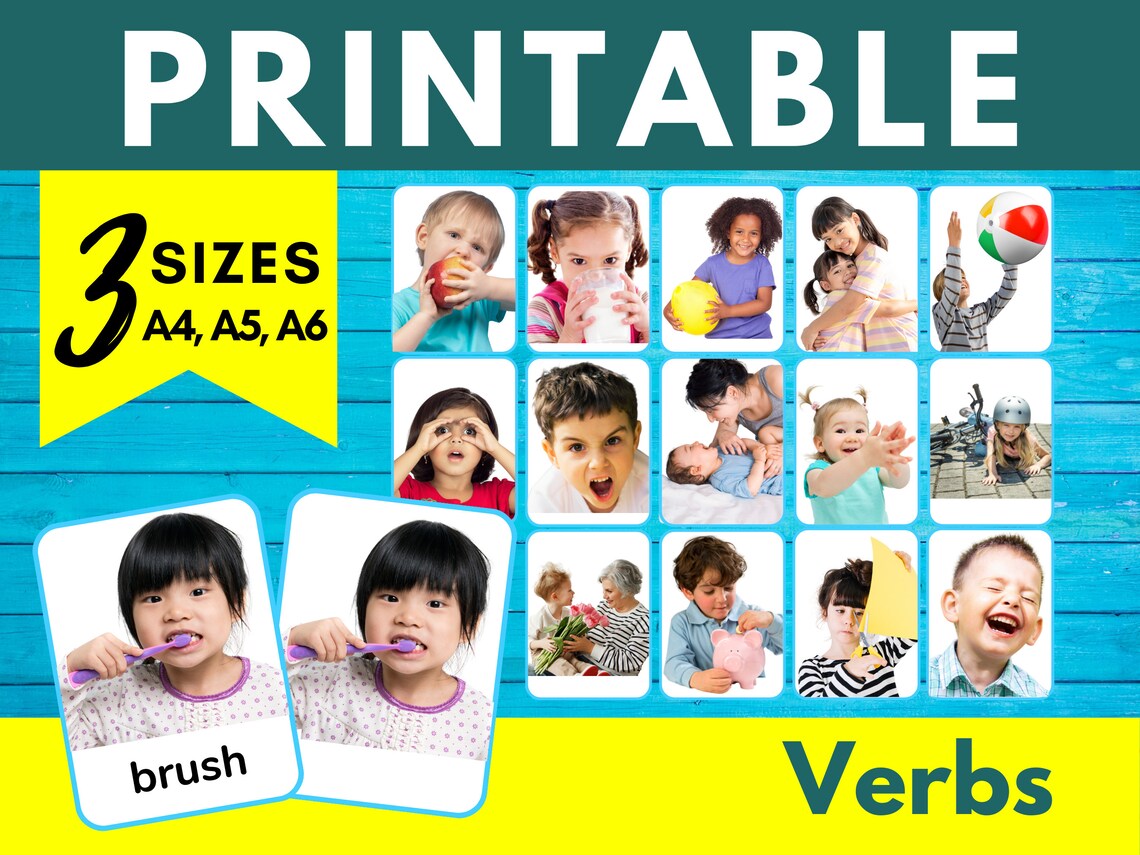 VERBS Flashcards Printable Cards Speech Therapy Speech - Etsy