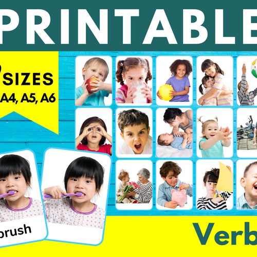 VERBS Flashcards Printable Cards Speech Therapy Speech - Etsy