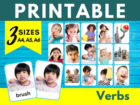 VERBS Flashcards Printable Cards Speech Therapy Speech - Etsy