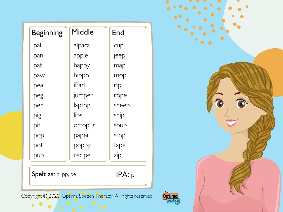 P Phonic P Sound Printable Speech Sound Cards Phonics Word Lists ...