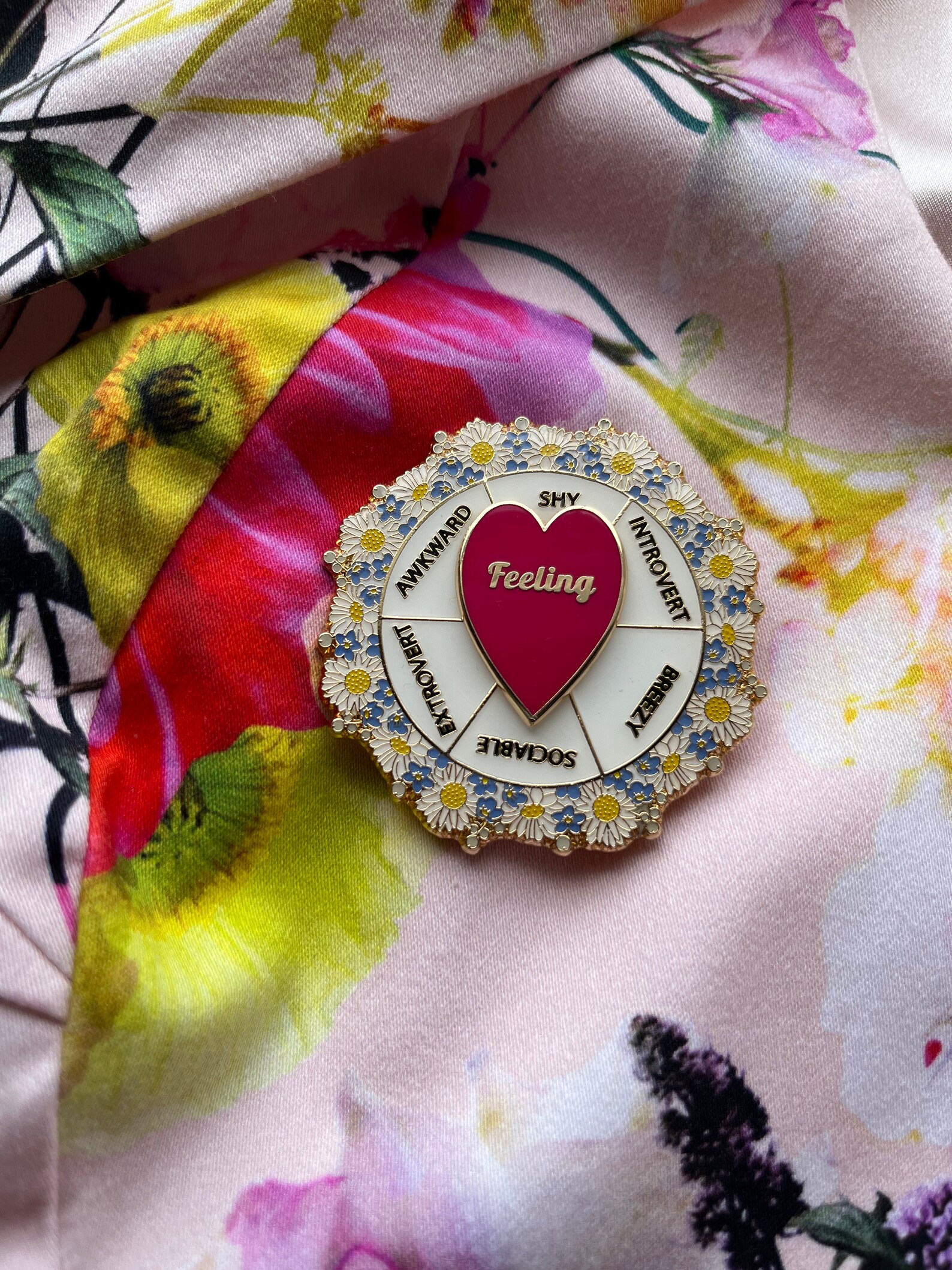 Introvert Ice Breaker Mood Spinner Pin With Intricate Floral Framing - Etsy