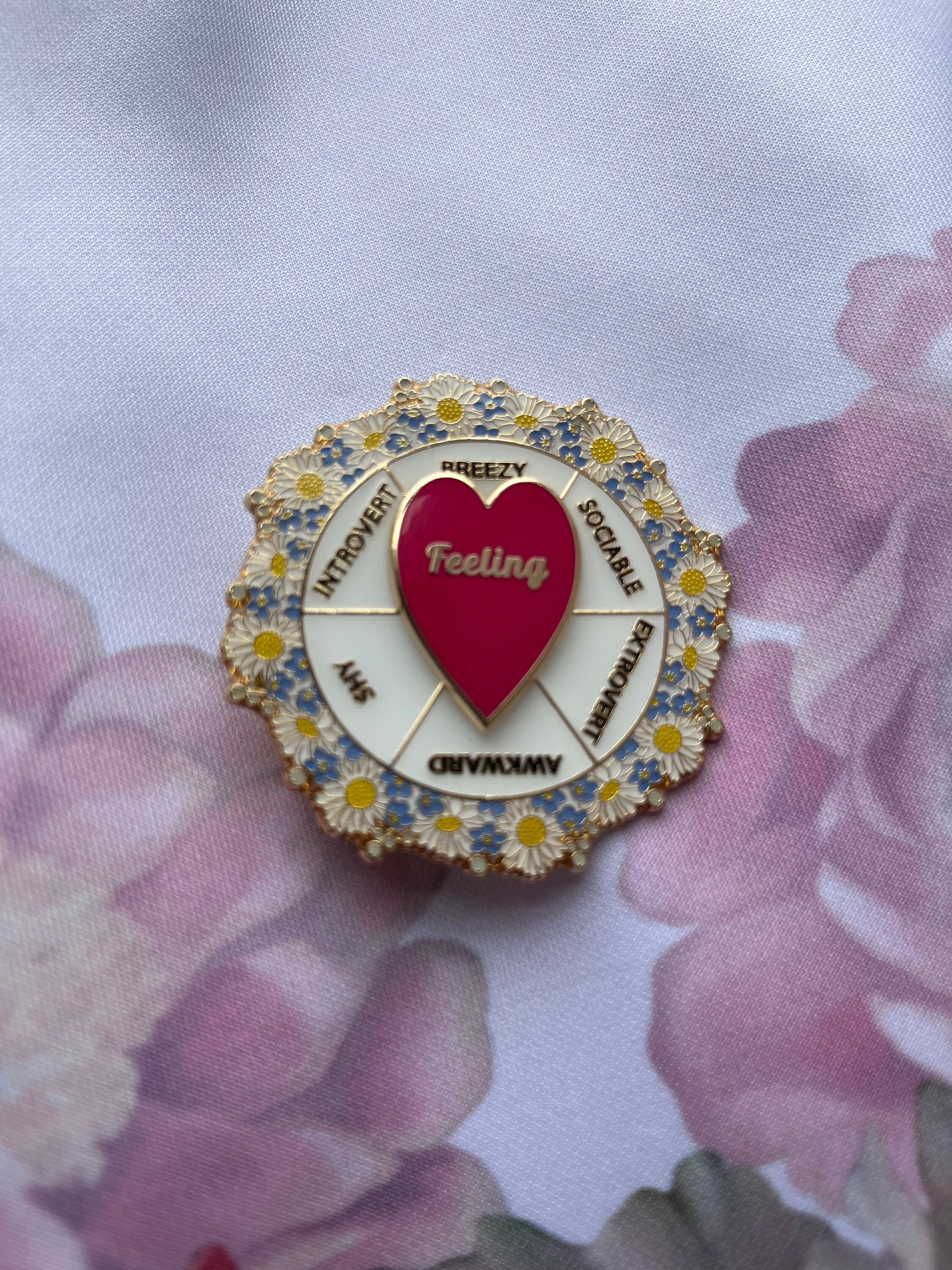 Introvert Ice Breaker Mood Spinner Pin With Intricate Floral Framing - Etsy