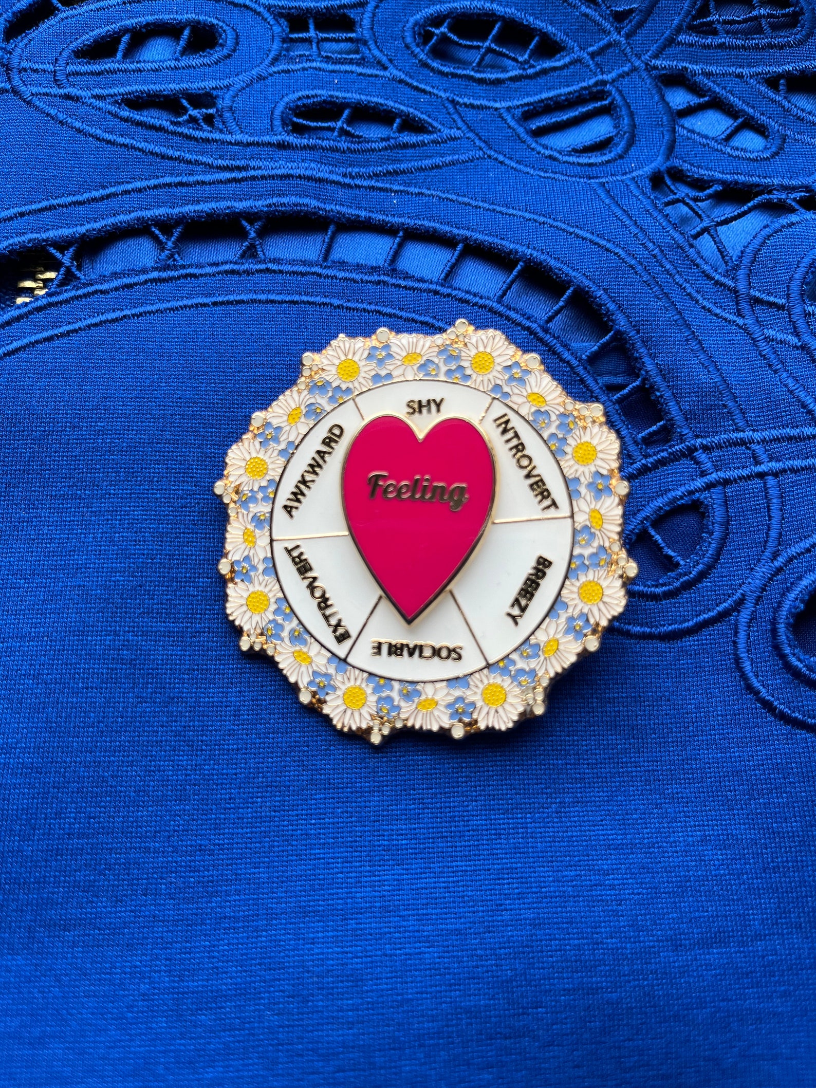 Introvert Ice Breaker Mood Spinner Pin With Intricate Floral Framing - Etsy