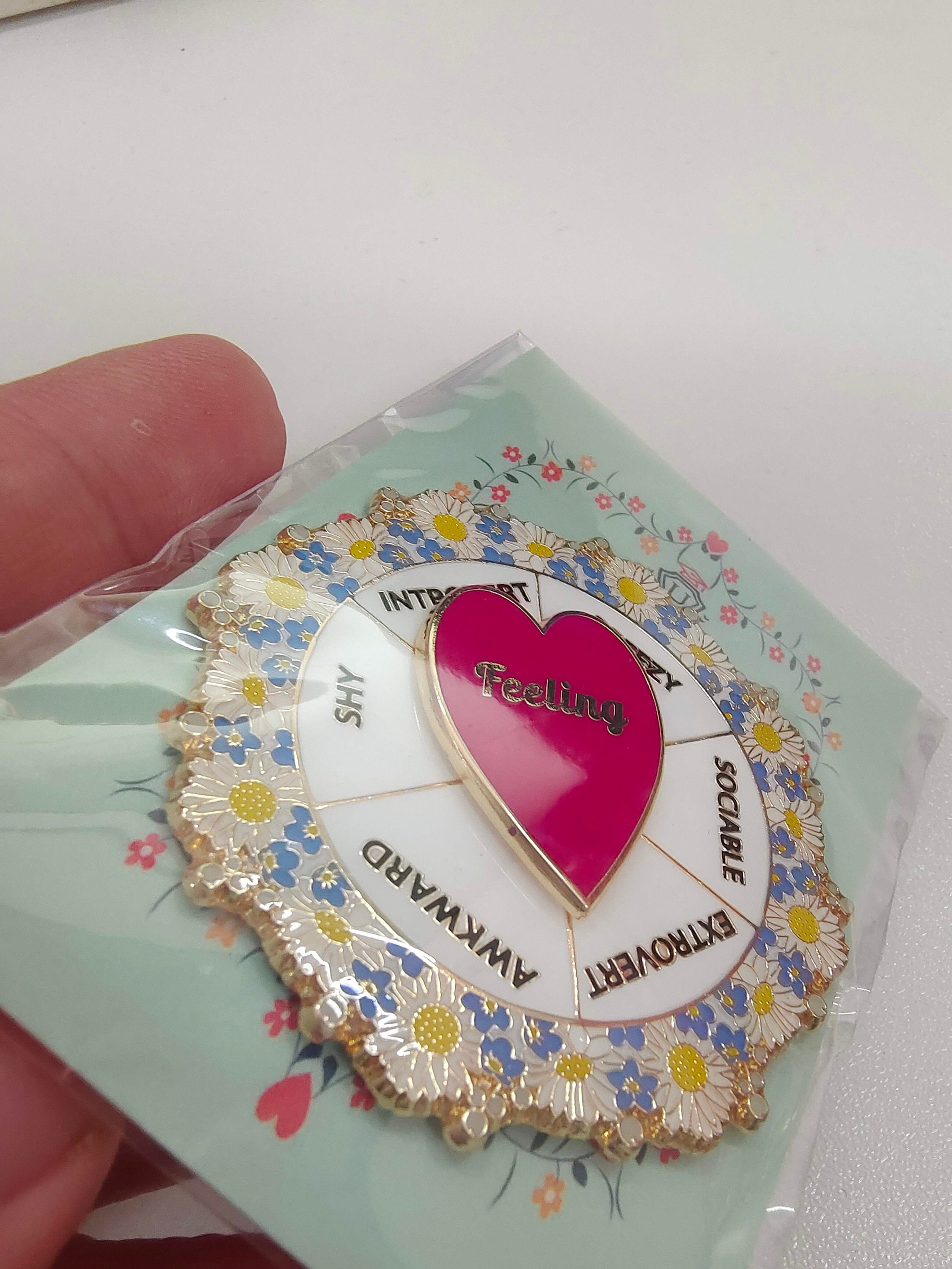Introvert Ice Breaker Mood Spinner Pin With Intricate Floral Framing - Etsy