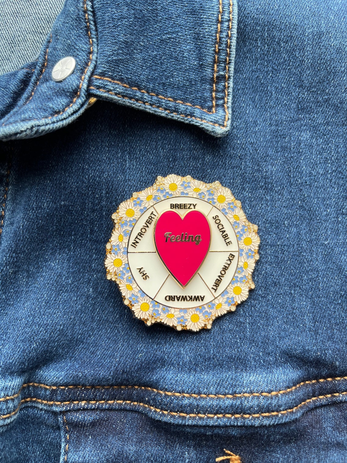 Introvert Ice Breaker Mood Spinner Pin With Intricate Floral - Etsy