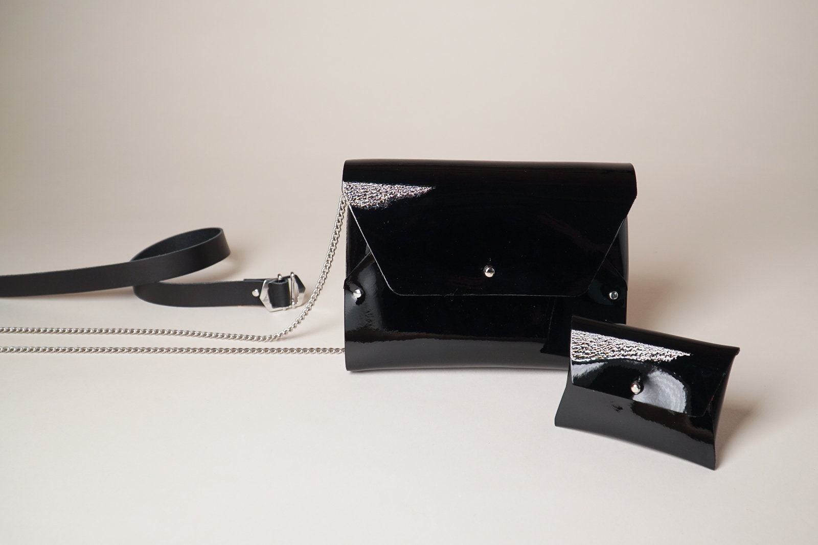 Small Black Patent Leather Bag and Its Matching Purse - Etsy