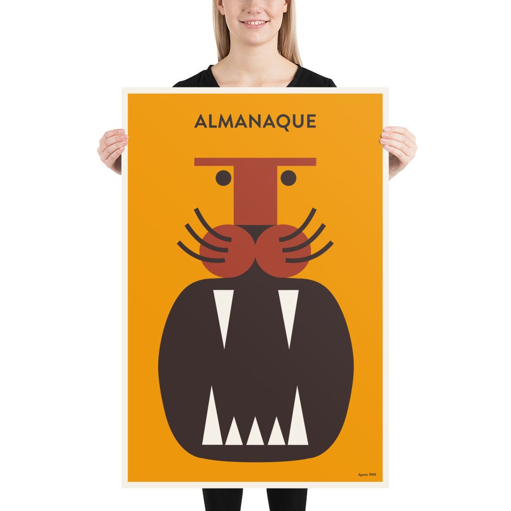 Mid-century Lion Print | Vintage Almanaque Cover Art - Etsy