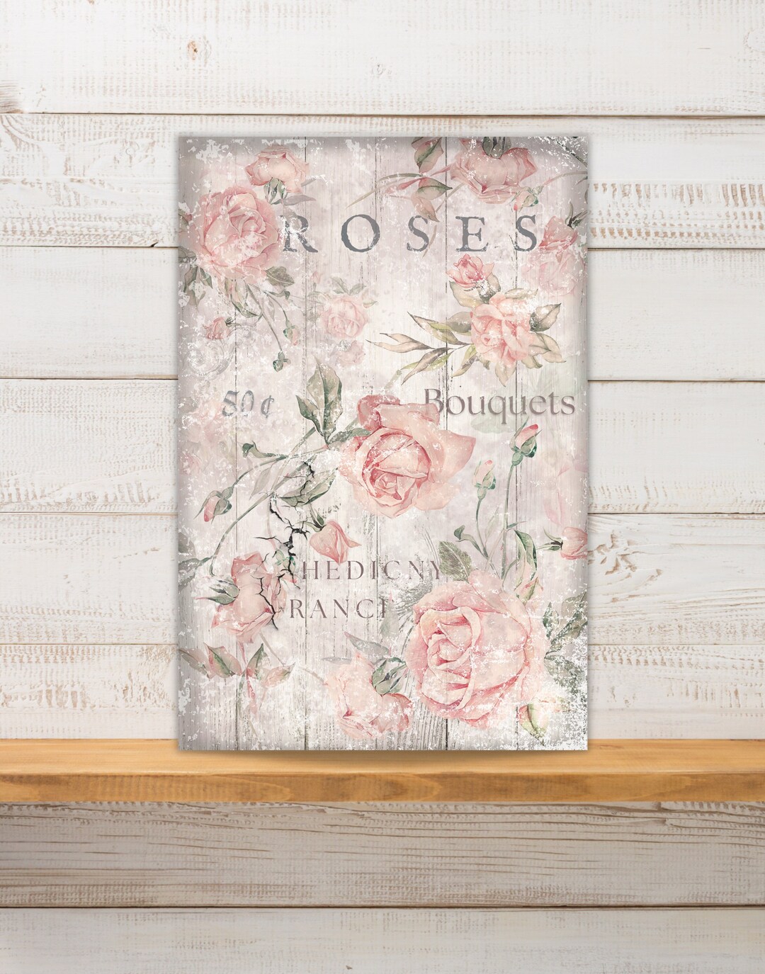 Pink Roses Sign, Shabby Chic French Wall Art, Romantic Wall Decor ...