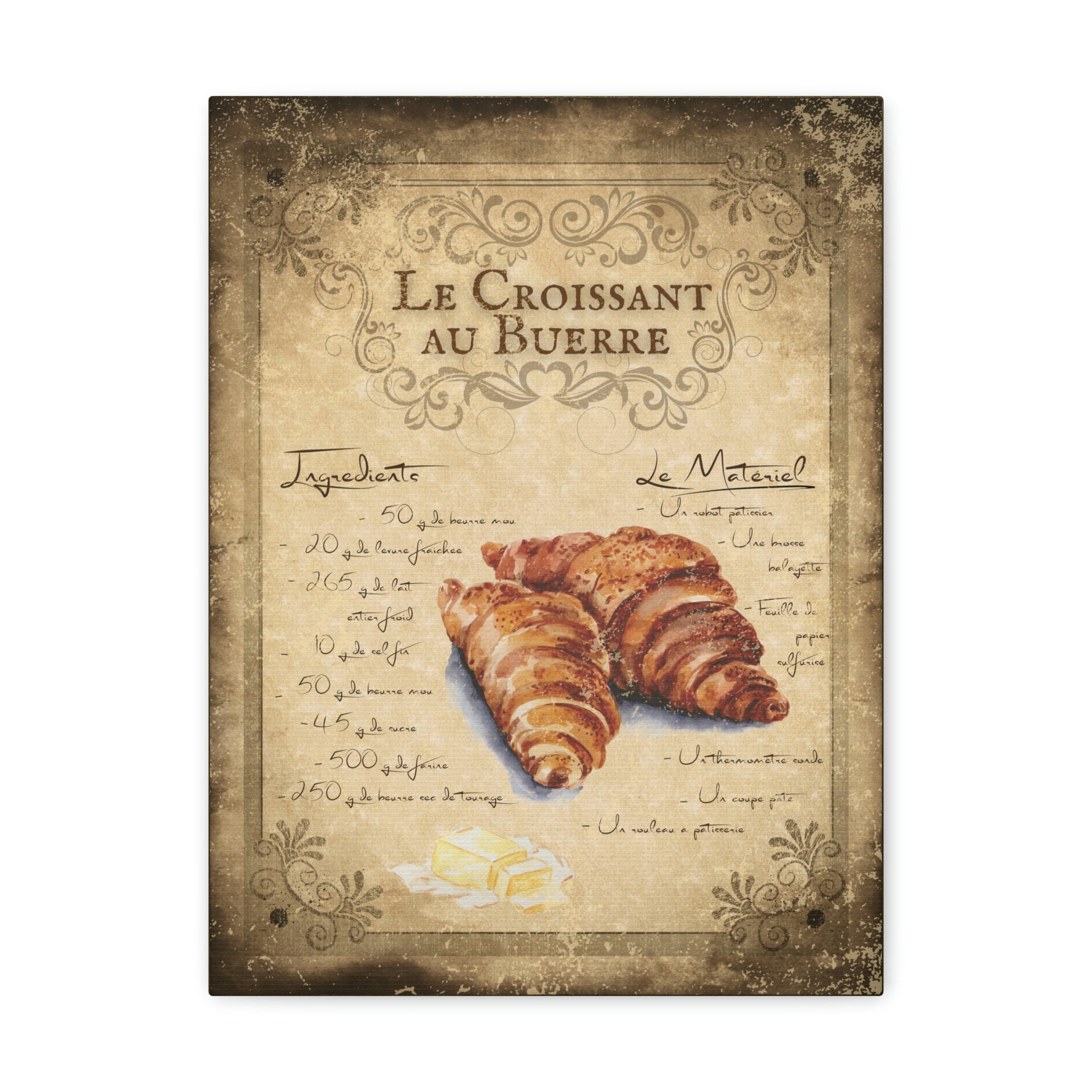 Croissant Recipe Wall Art, French Patisserie Wall Decor, Vintage French ...