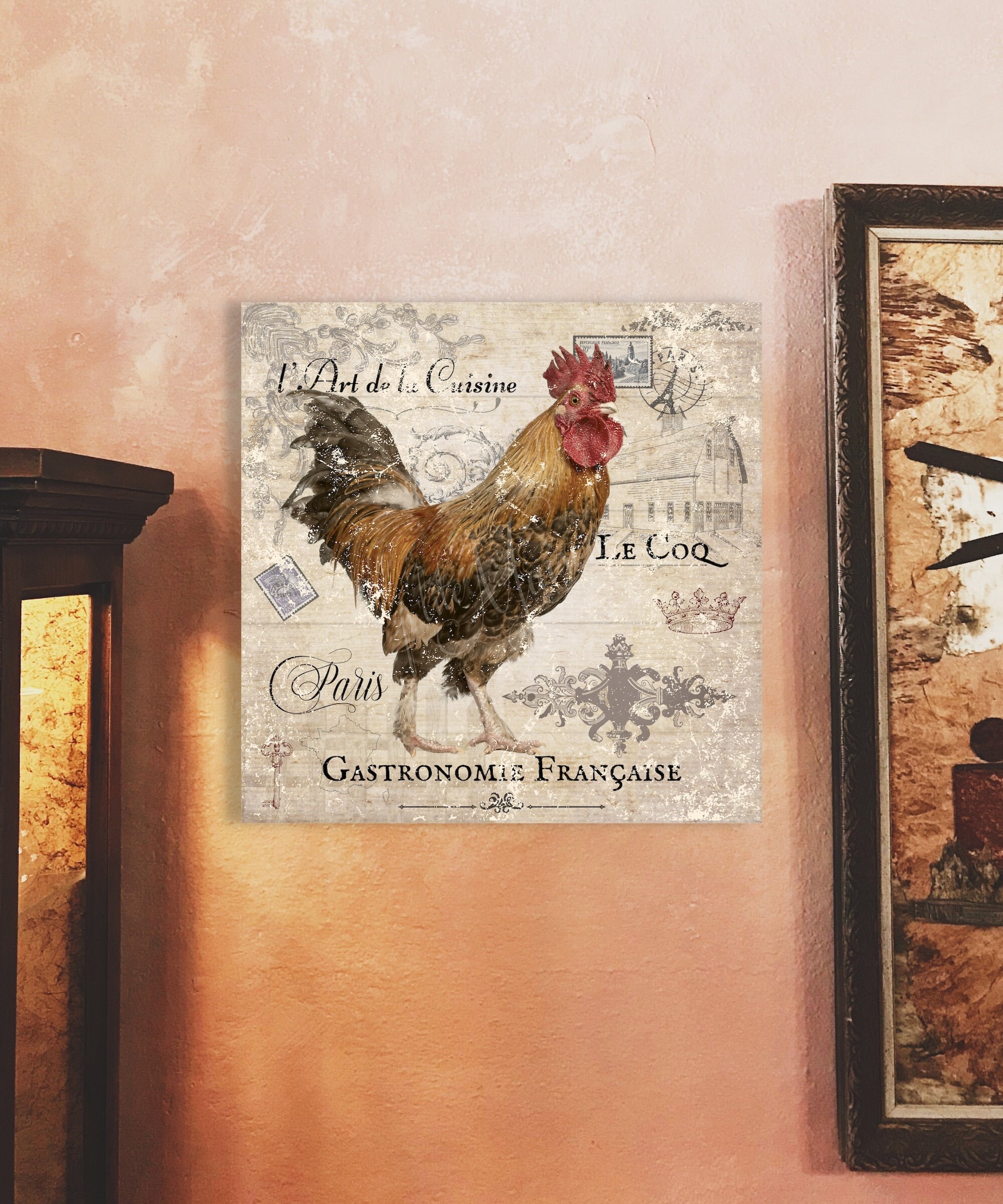 Farmhouse Rooster Sign, French Country Kitchen Sign, Vintage Chicken ...