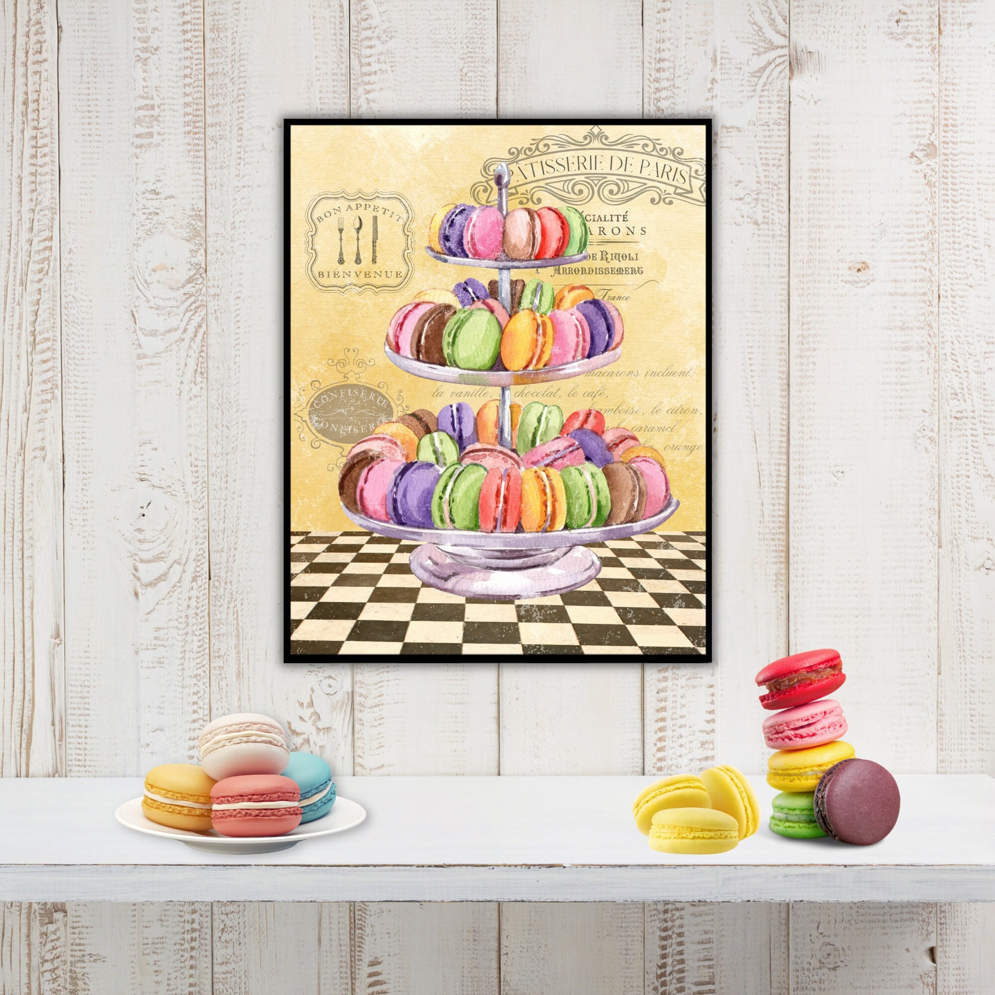 Macarons Patisserie Canvas, French Pastry Wall Art, Boulangerie Wall ...
