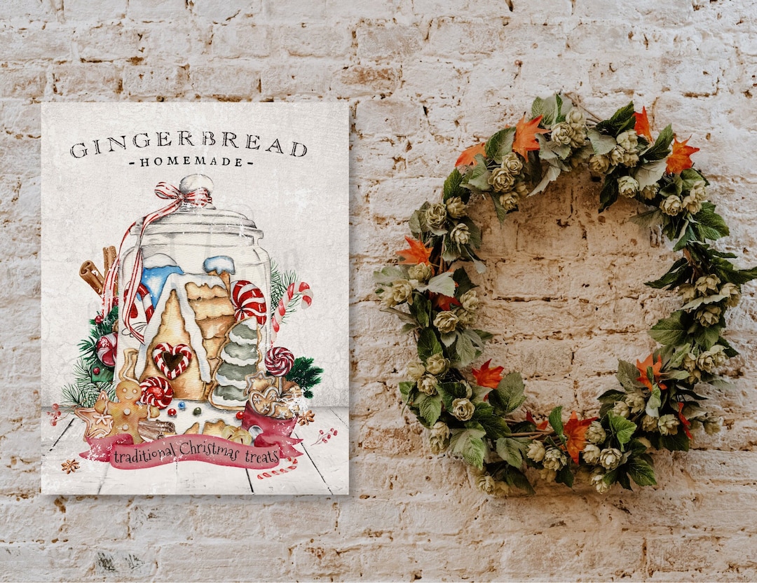 Gingerbread Wall Decor, Gingerbread Sign, Vintage Christmas Canvas ...
