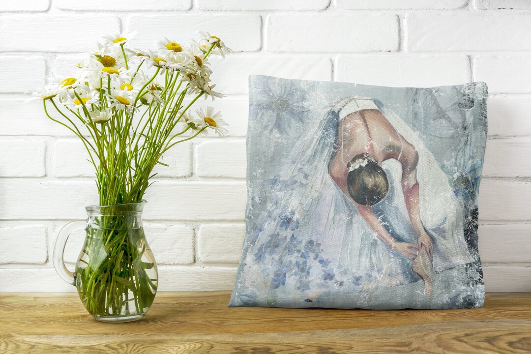 Blue Vintage Ballerina Throw Pillow, Watercolor Ballet Pillow, Painted ...