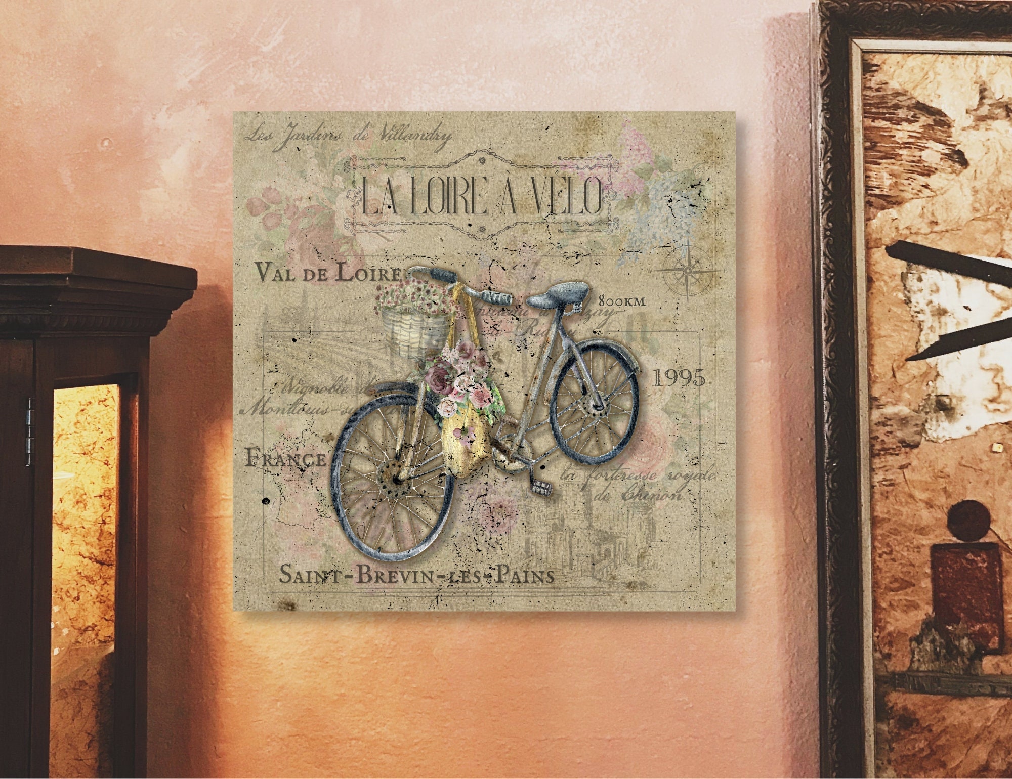 Shabby Chic Decor Bicycle, French Country Canvas, Farmhouse Wall Art ...