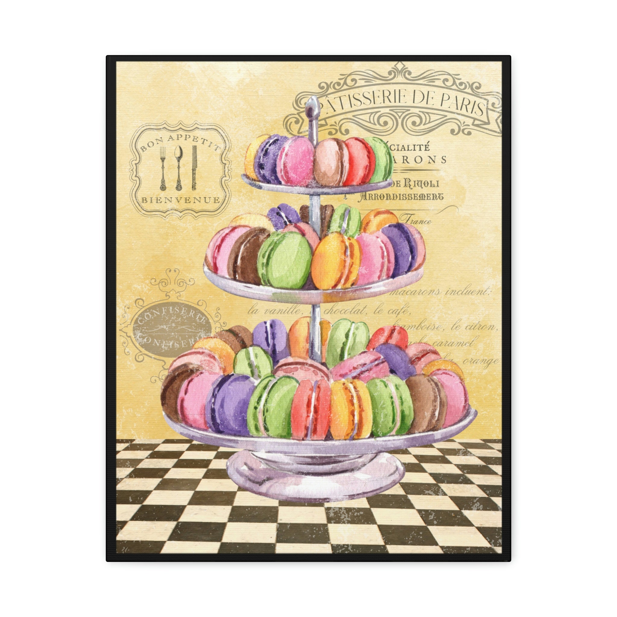 Macarons Patisserie Canvas, French Pastry Wall Art, Boulangerie Wall ...