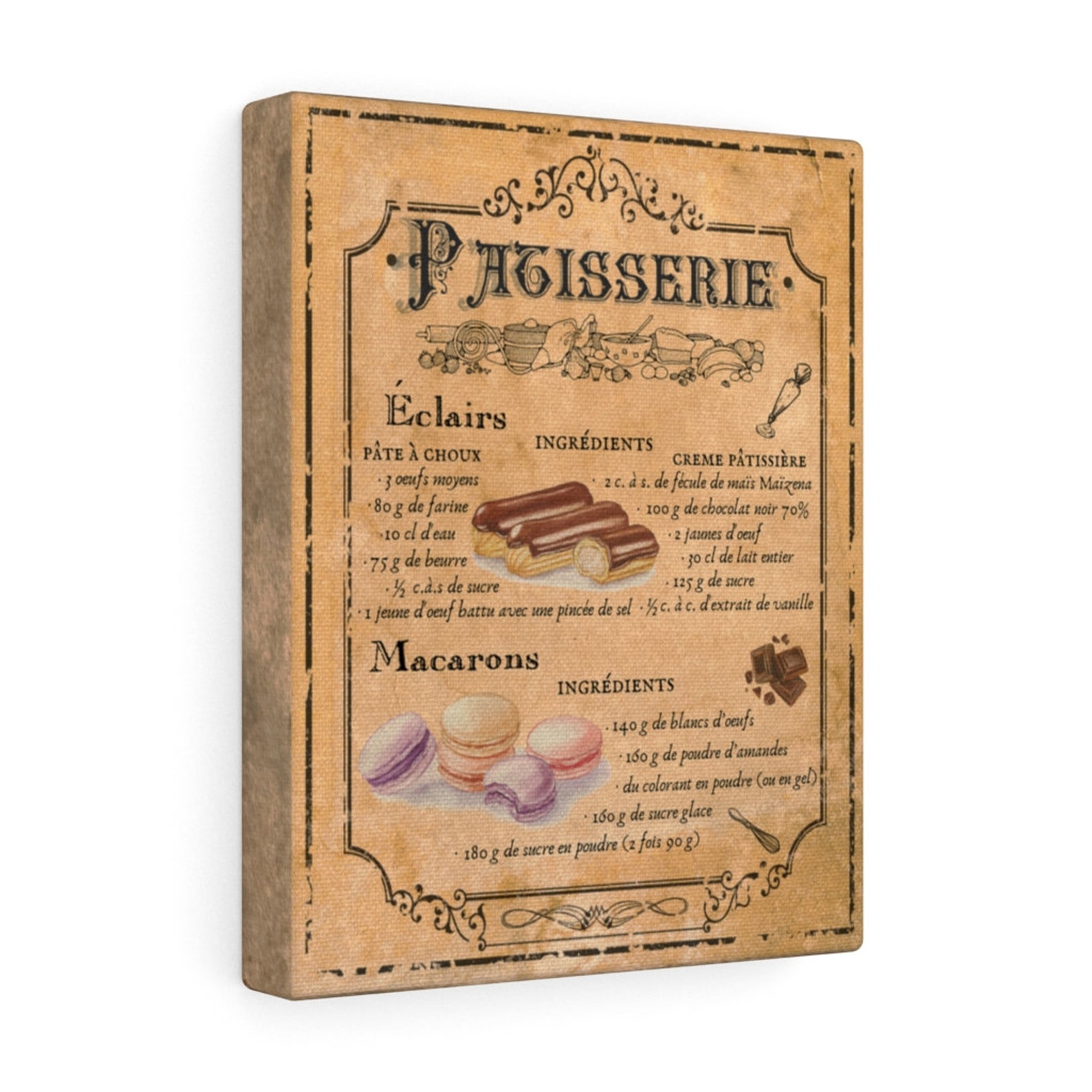 Patisserie Recipe Sign, French Bakery Art, Kitchen Wall Decor, French ...