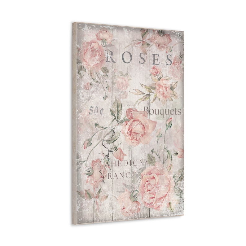 Pink Roses Sign, Shabby Chic French Wall Art, Romantic Wall Decor ...
