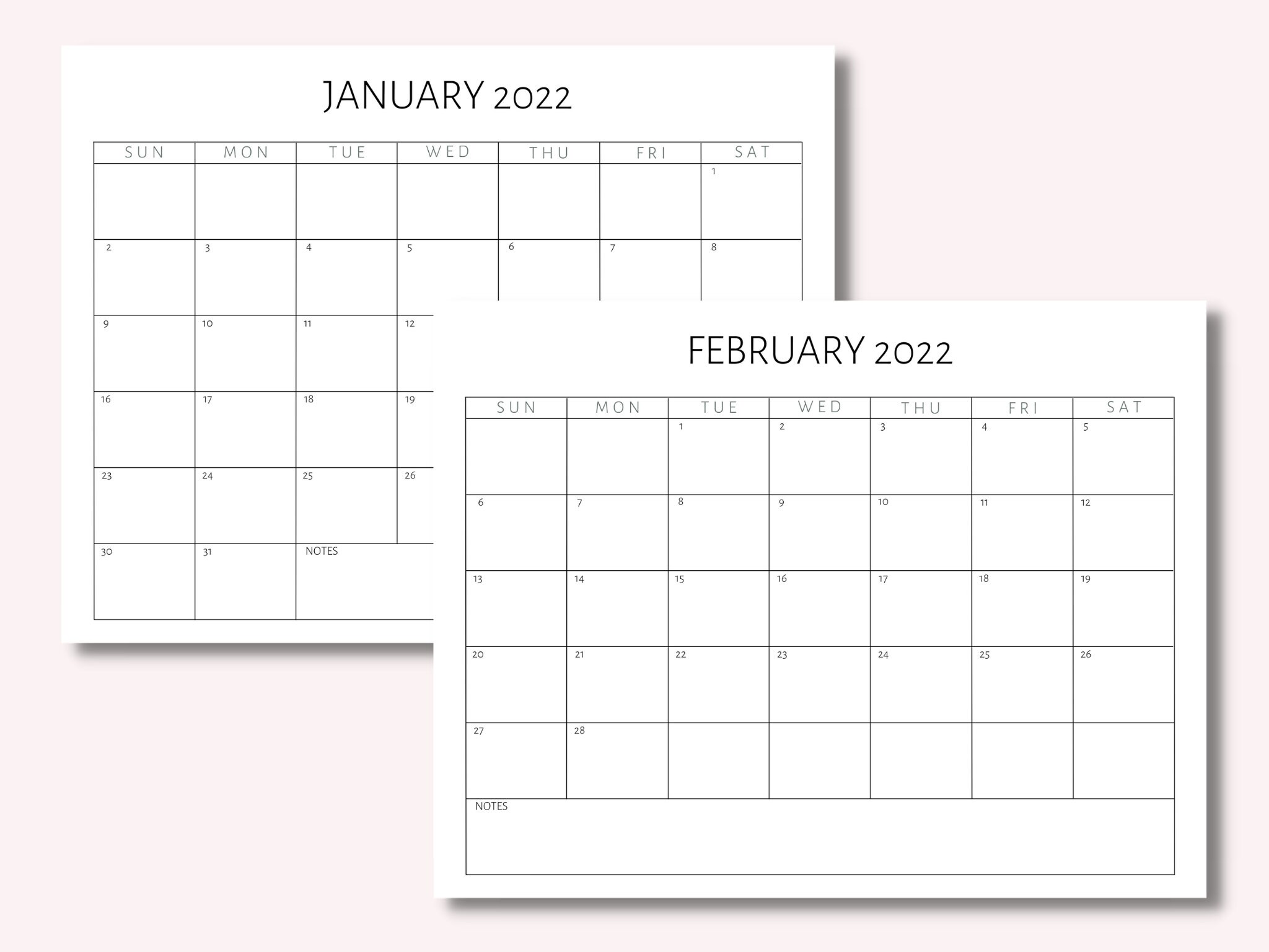 2022 Calendar Template 12 Month Calendar Digital Download Editable ...