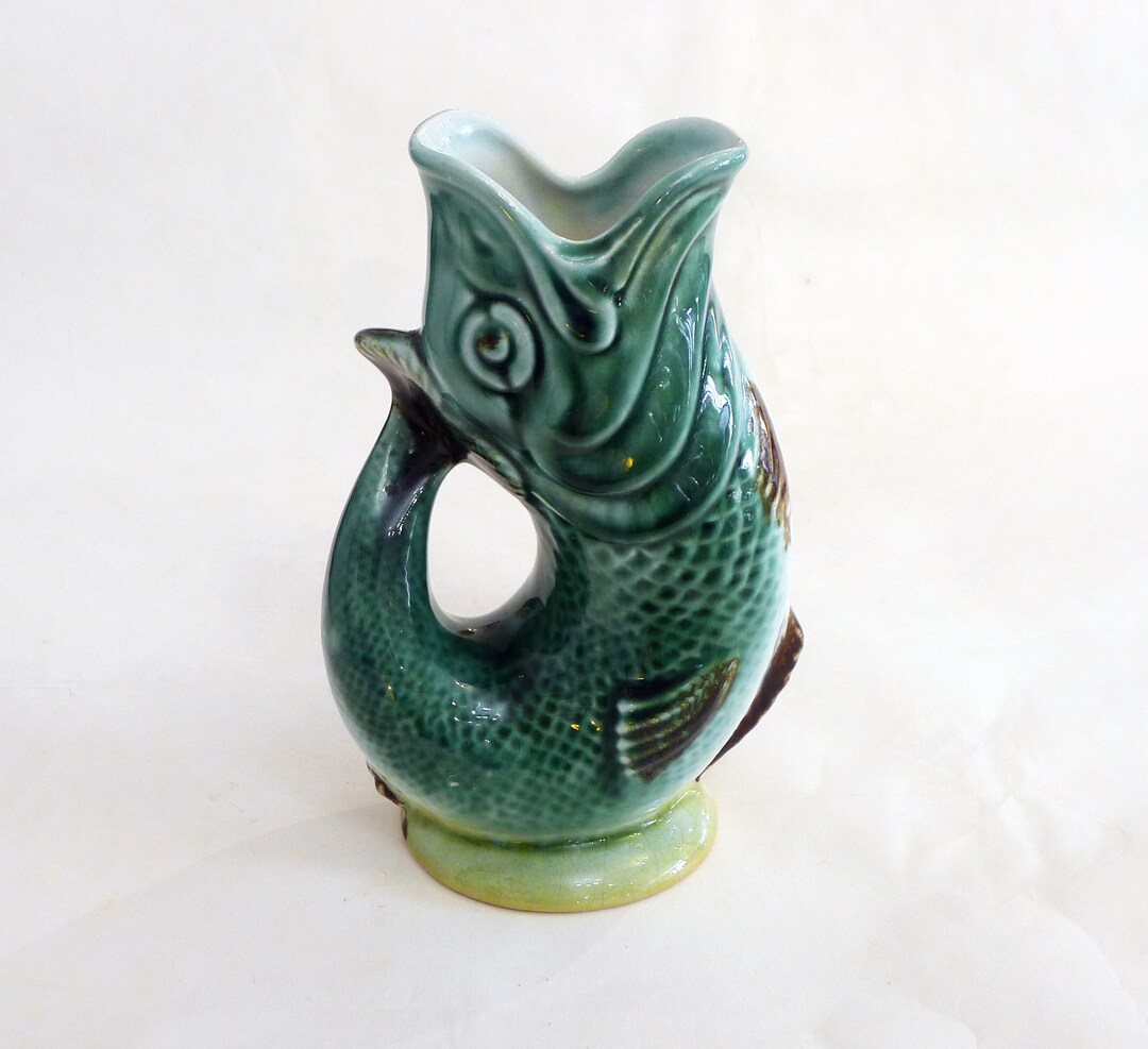 Zoomorphic Fish Pitcher in Earthenware Slip From Portugal Mid-20th ...