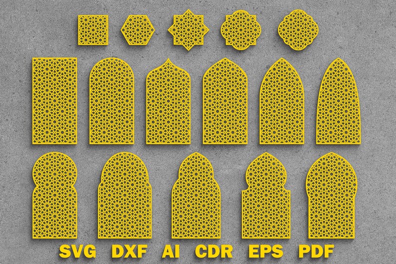 Arabic Moroccan Islamic Window Fence Divider Panel Set SVG DXF & Vector ...