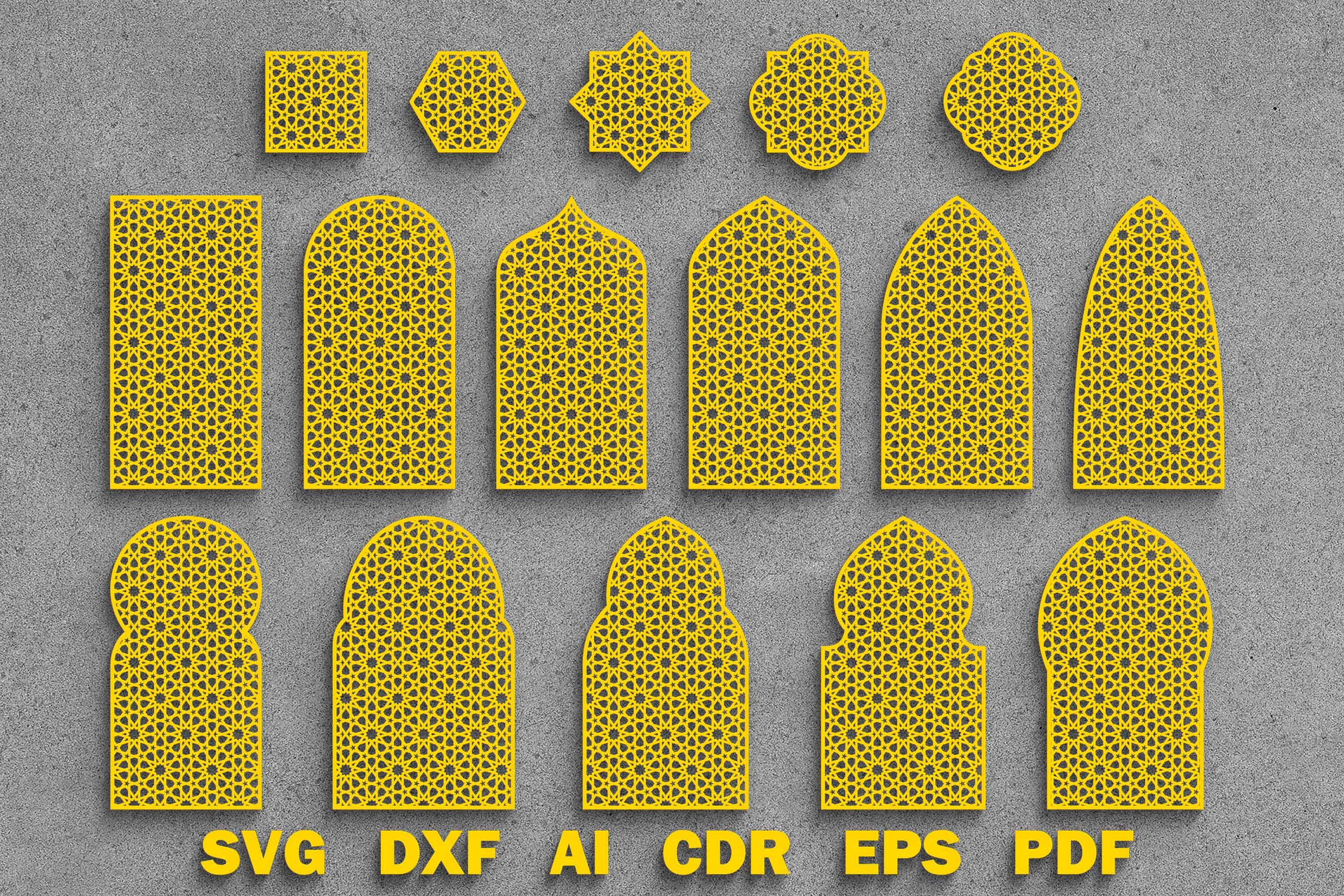 Arabic Moroccan Islamic Window Fence Divider Panel Set SVG DXF & Vector ...