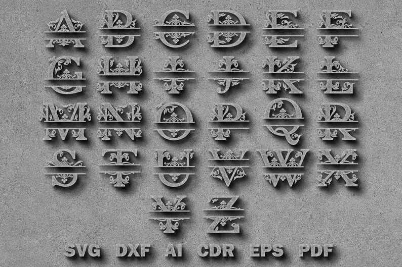 Split Monogram Letters Alphabet Template | Svg | Dxf | Eps | Ai | Cdr ...