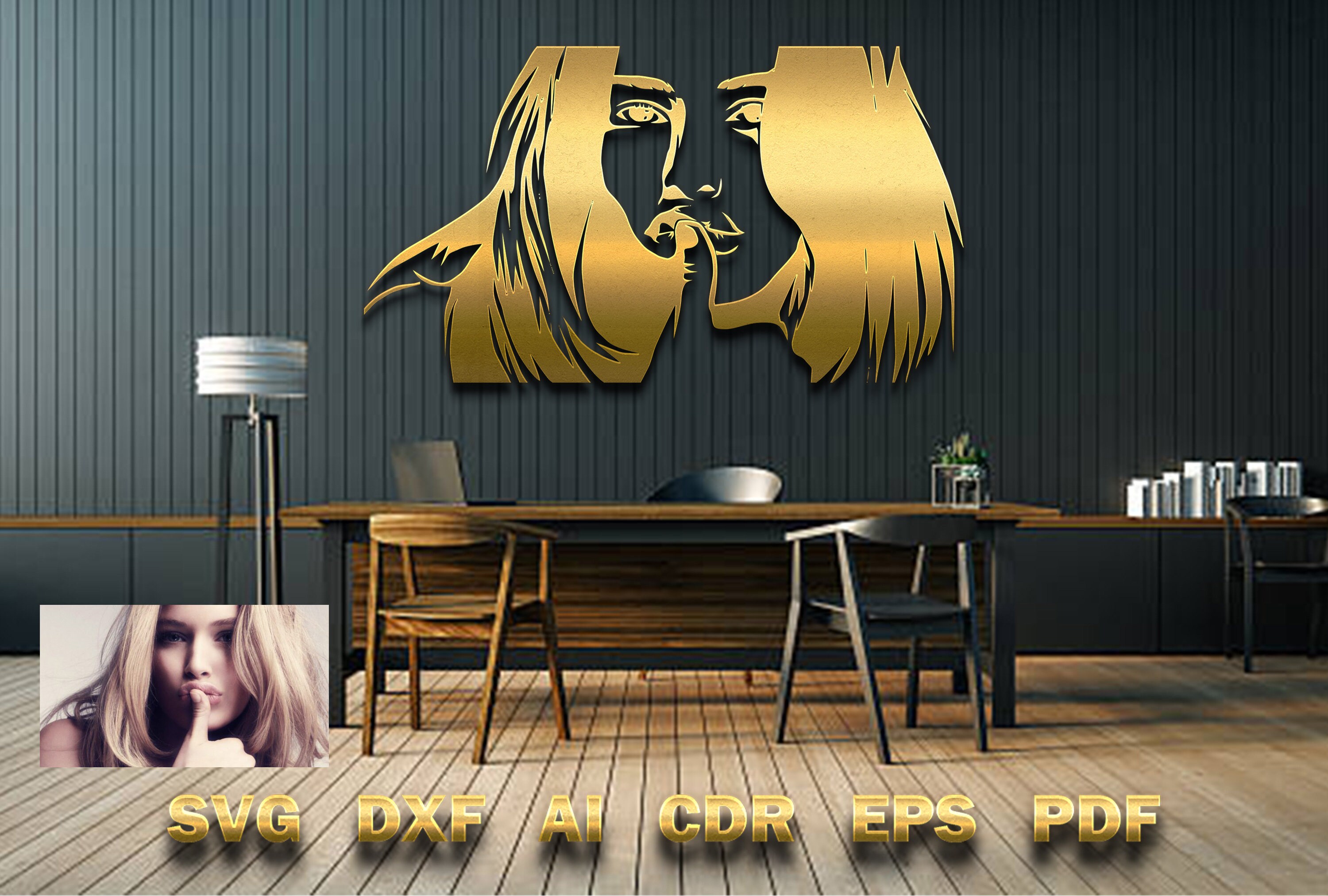 Line Art Stencil Photo Custom Design With 6 File Vector Formats Svg Dxf ...