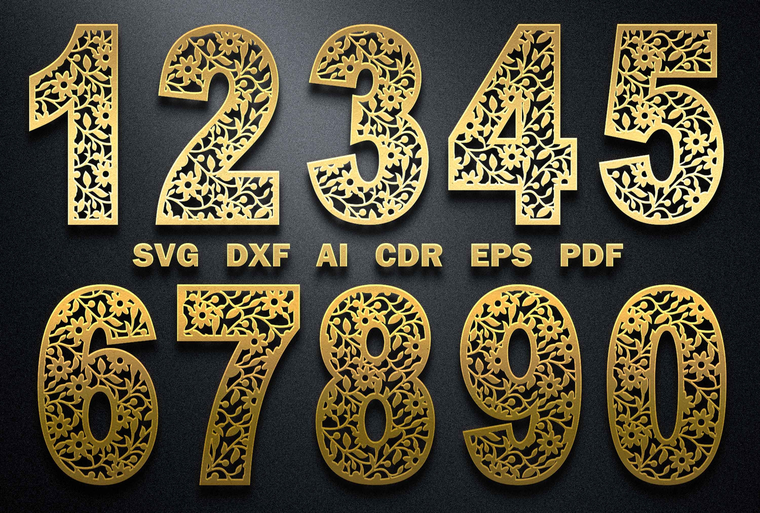 Monogram Numbers Template With Svg Dxf Ai Vector Line Art for Cricut ...