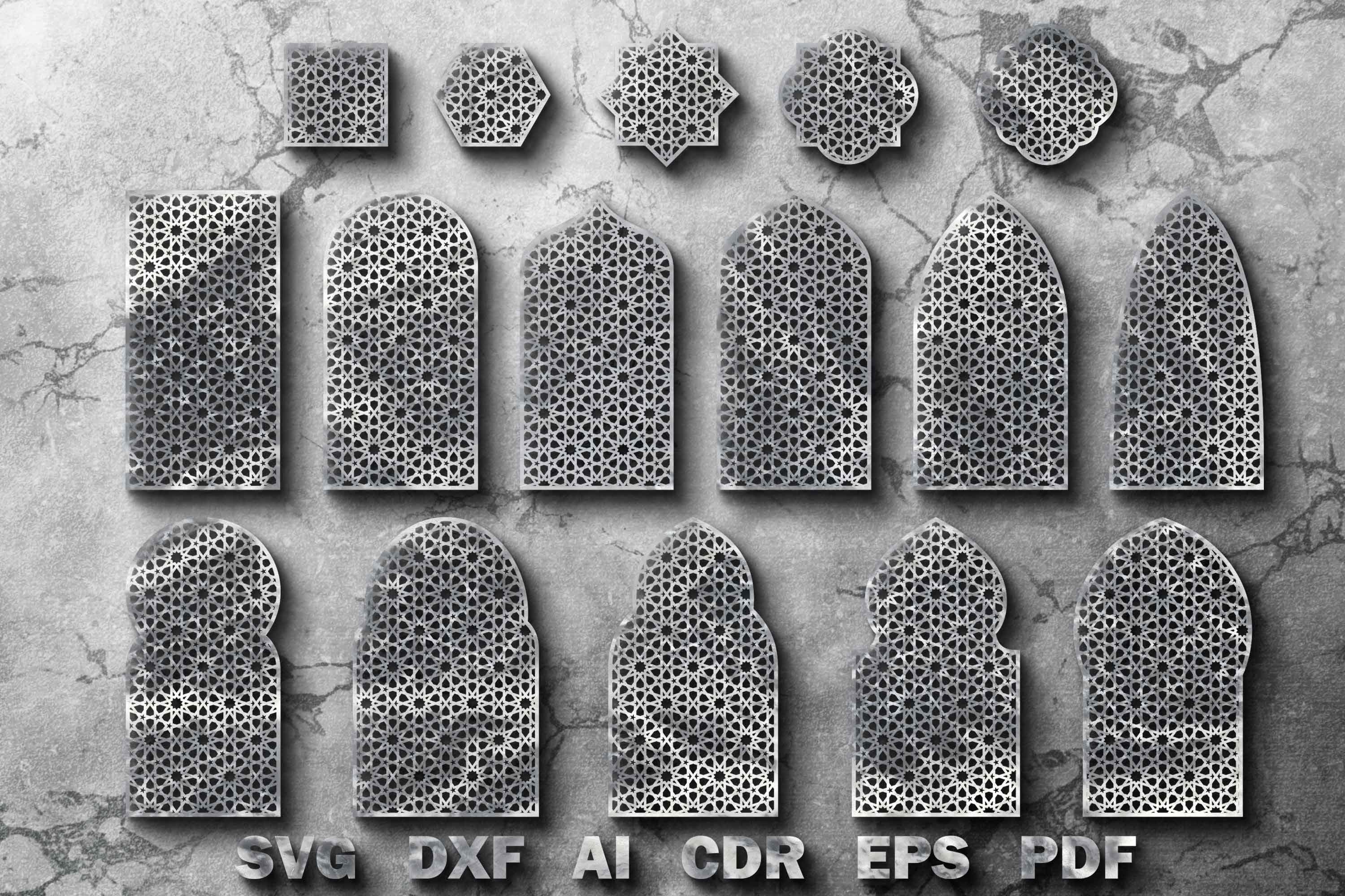 Arabic Moroccan Islamic Window Fence Divider Panel Set SVG DXF & Vector ...