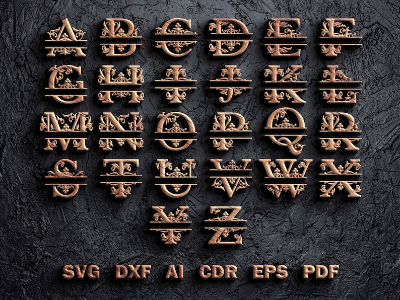Split Monogram Letters Alphabet Template | Svg | Dxf | Eps | Ai | Cdr ...
