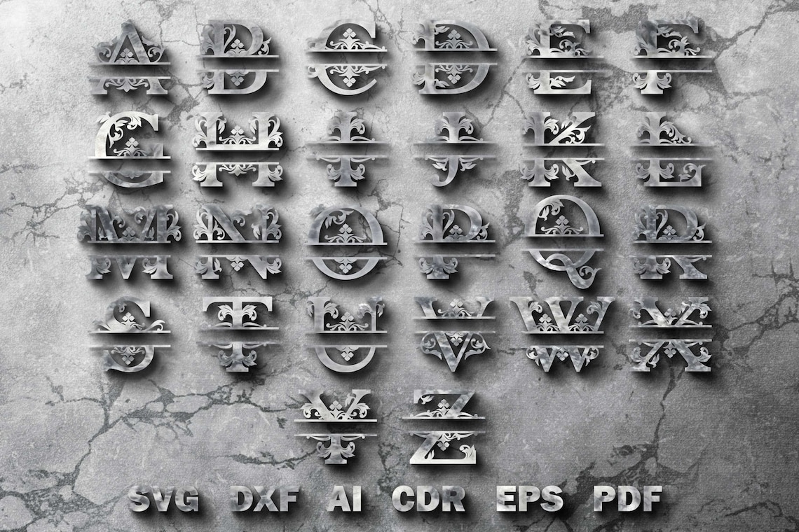 Split Monogram Letters Alphabet Template Svg Dxf Eps Ai Cdr Pdf Cnc ...