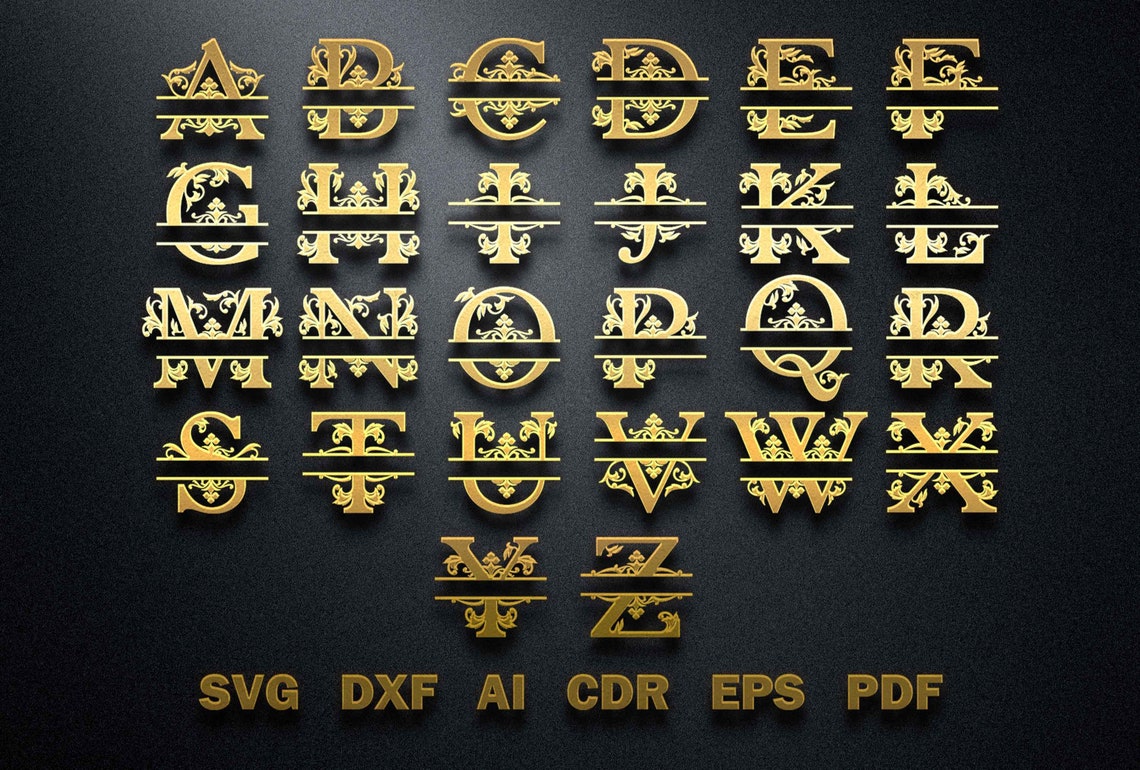 Split Monogram Letters Alphabet Template Svg Dxf Eps Ai Cdr Pdf Cnc ...