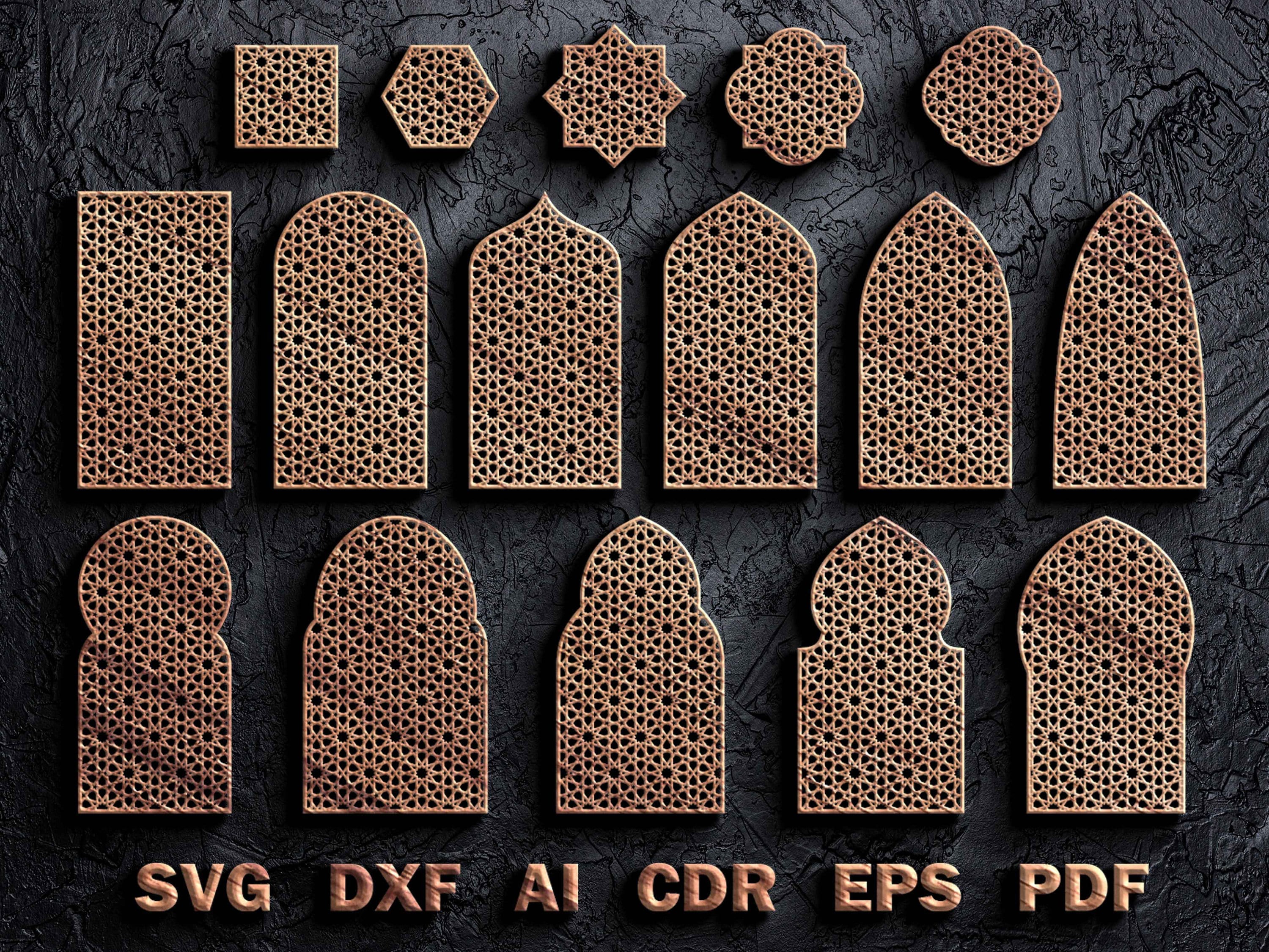 Arabic Moroccan Islamic Window Fence Divider Panel Set SVG DXF & Vector ...