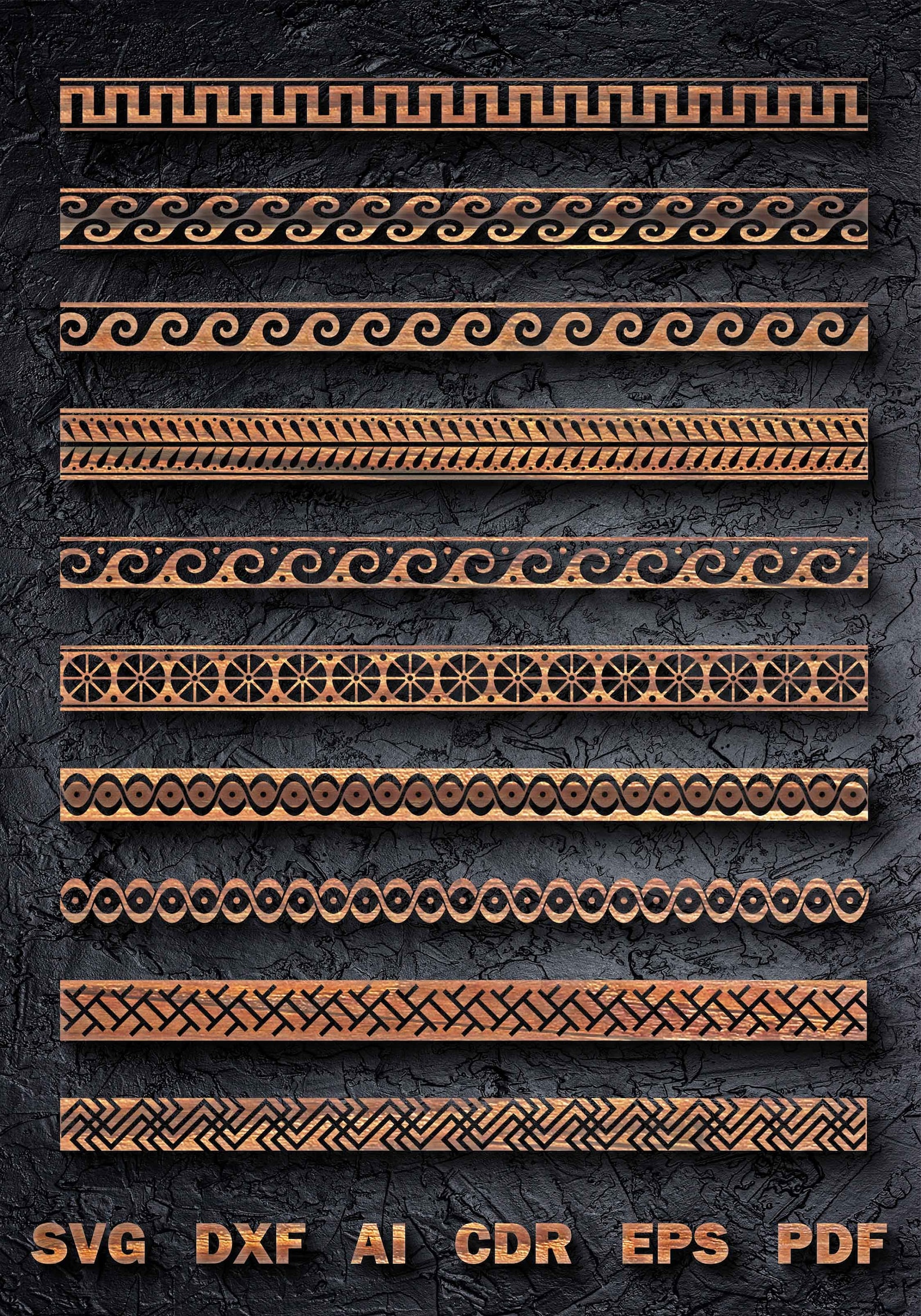 Decorative Border Pattern Template, Vector Line Art (svg, Dxf, Eps, Cdr ...