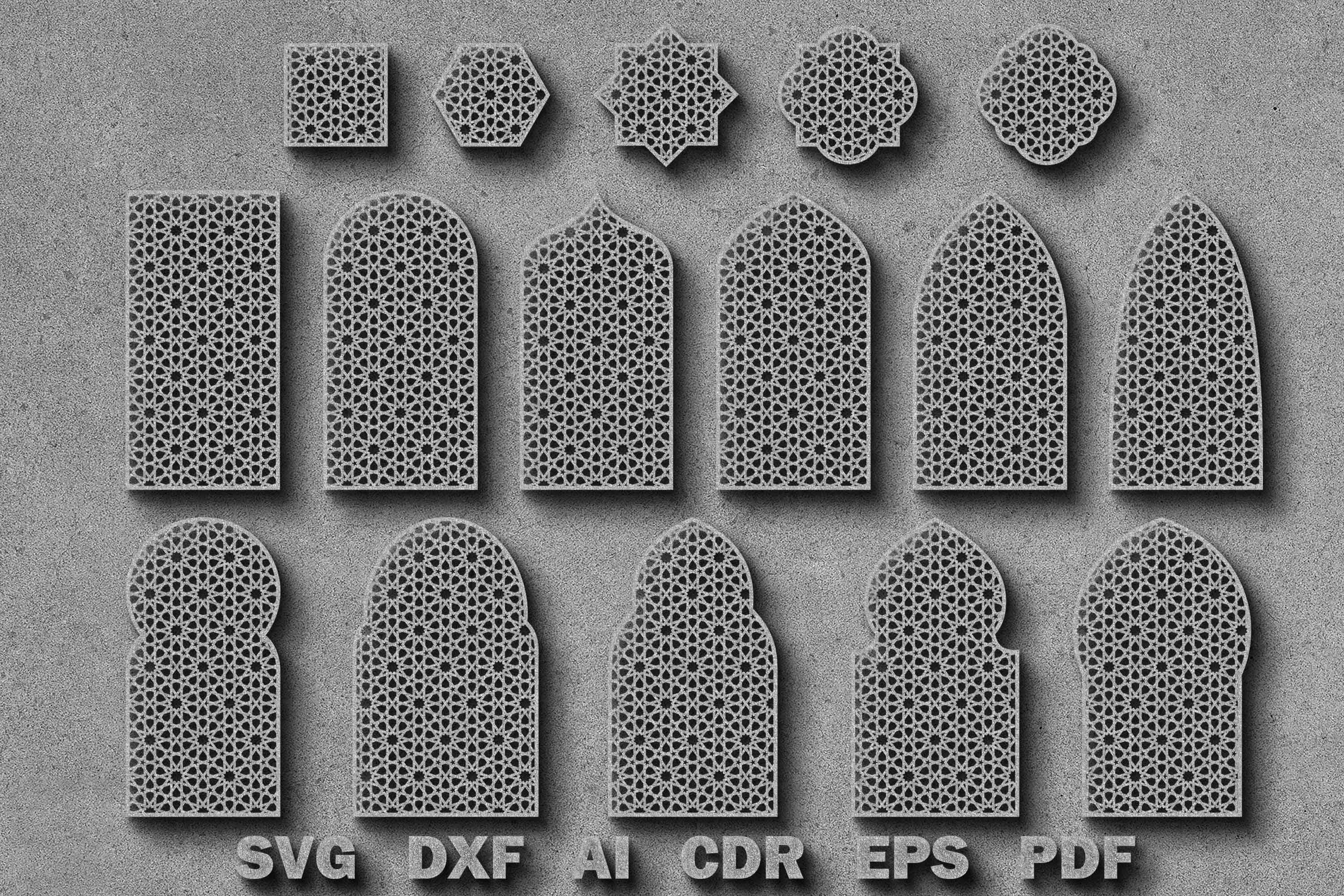 Arabic Moroccan Islamic Window Fence Divider Panel Set SVG DXF & Vector ...