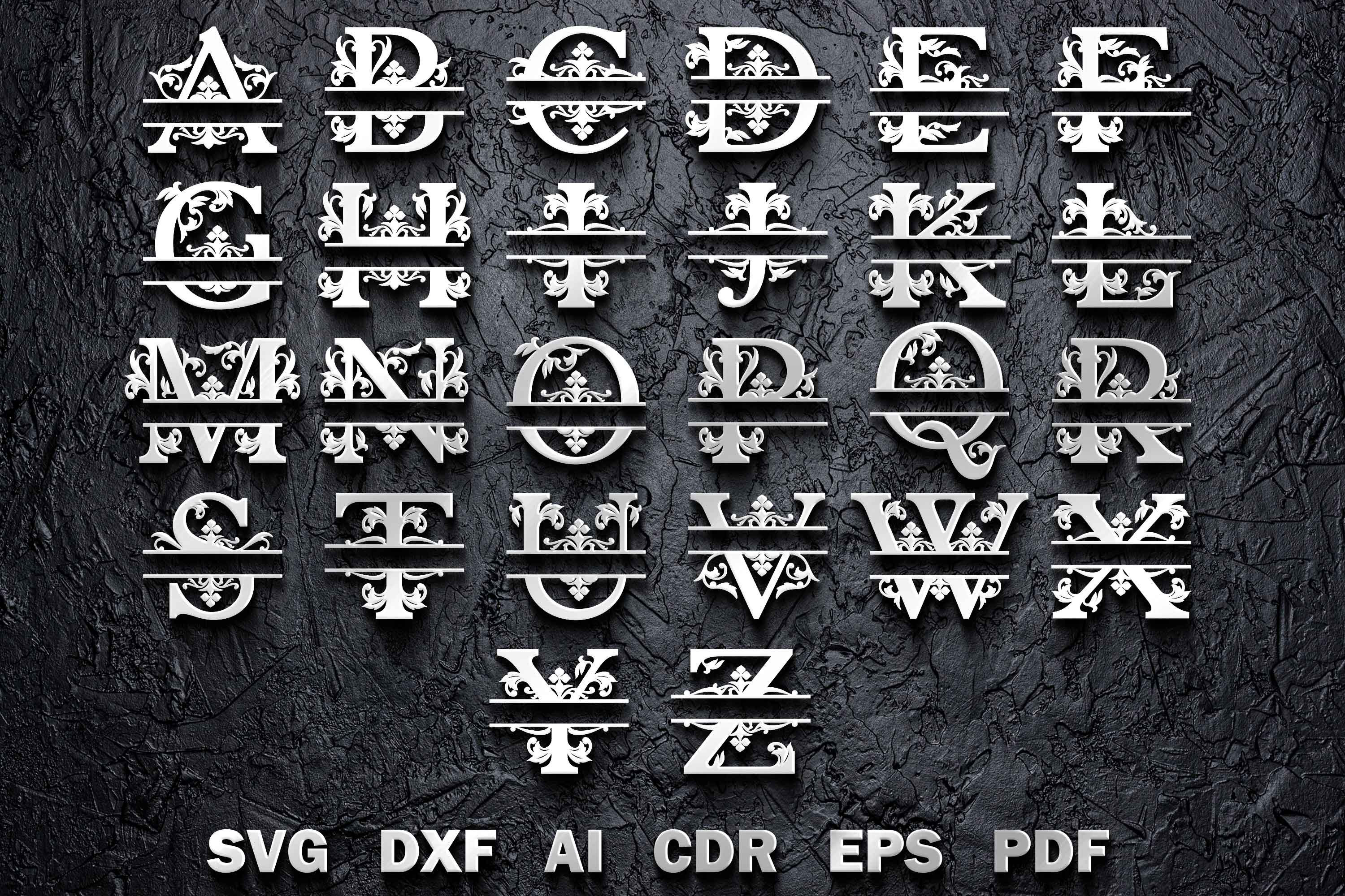 Split Monogram Letters Alphabet Template | Svg | Dxf | Eps | Ai | Cdr ...