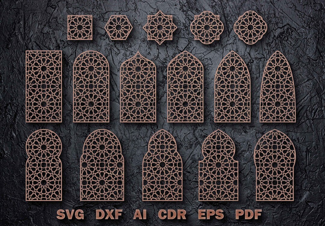 Arabic Moroccan Islamic Geometric Window Divider Panel Set SVG DXF ...