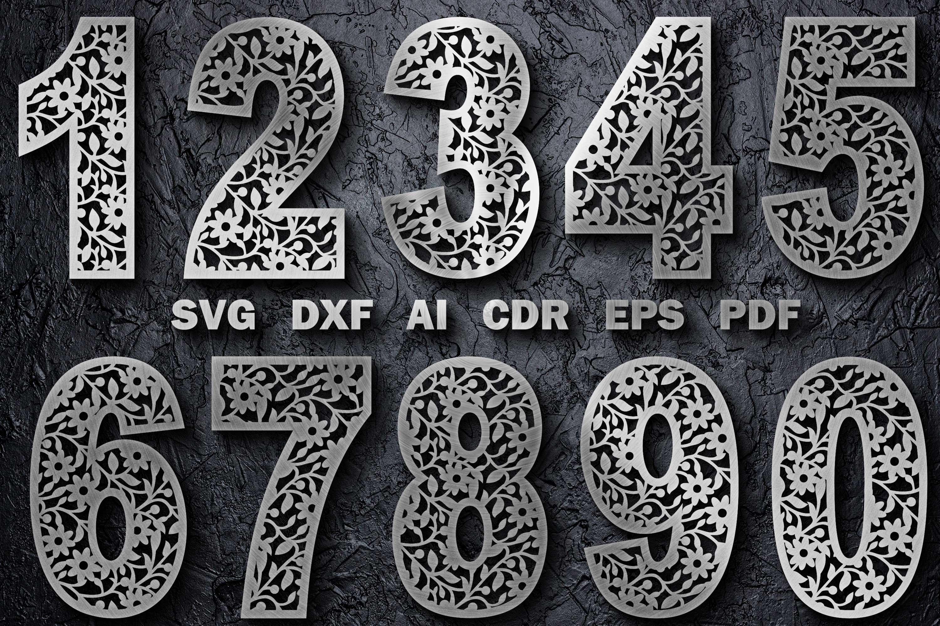 Monogram Numbers Template With Svg Dxf Ai Vector Line Art for Cricut ...