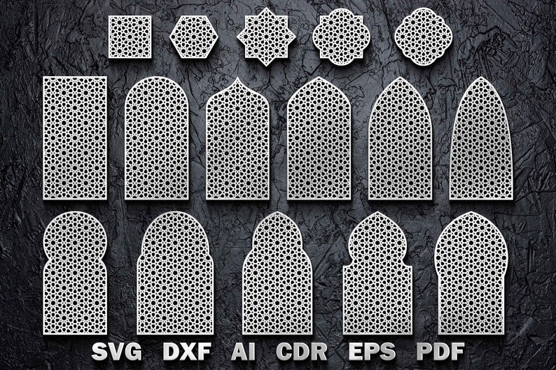 Arabic Moroccan Islamic Window Fence Divider Panel Set SVG DXF & Vector ...