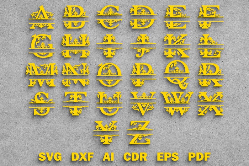 Plantilla de alfabeto de letras de monograma dividido / Svg / Dxf / Eps ...