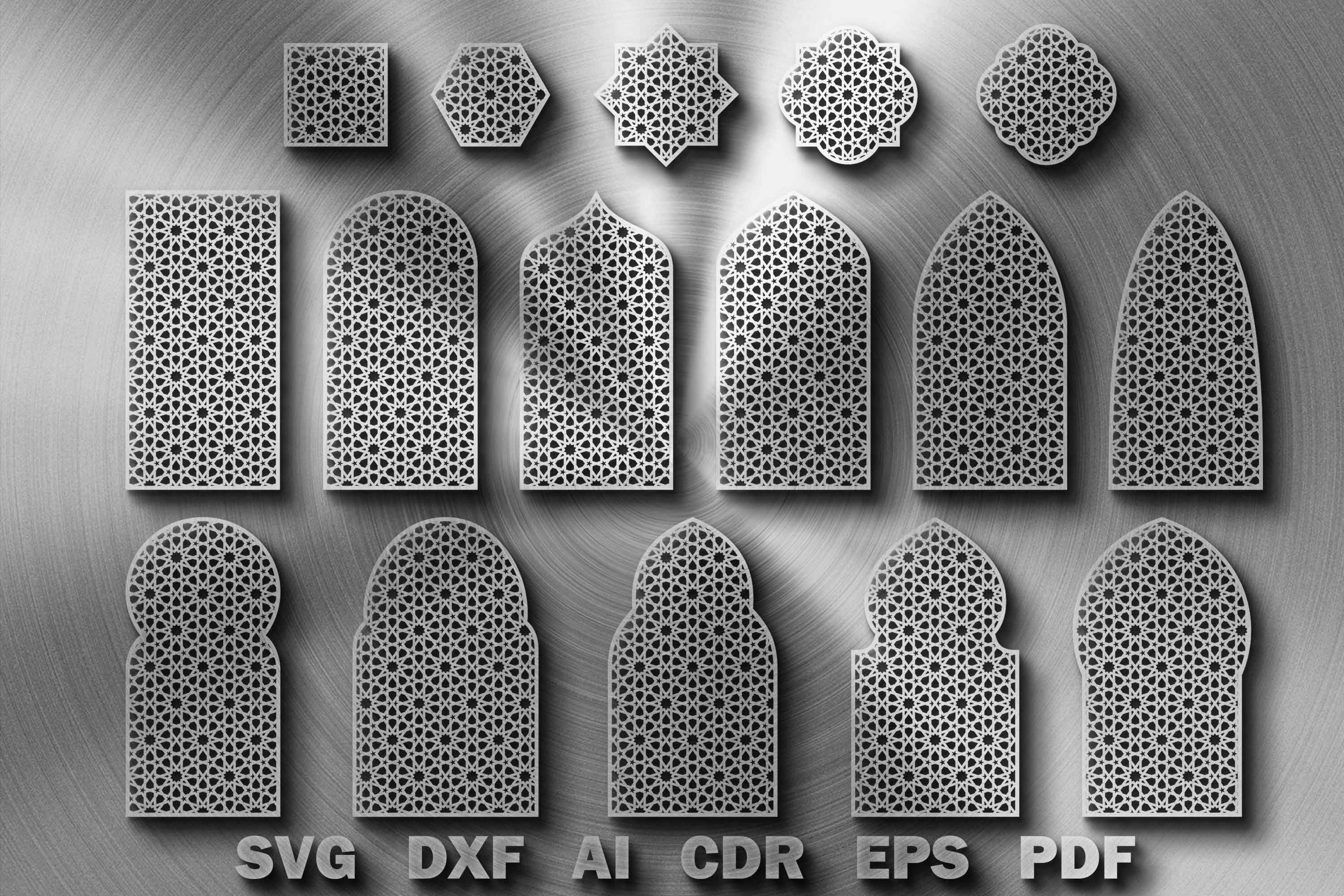 Arabic Moroccan Islamic Window Fence Divider Panel Set SVG DXF & Vector ...