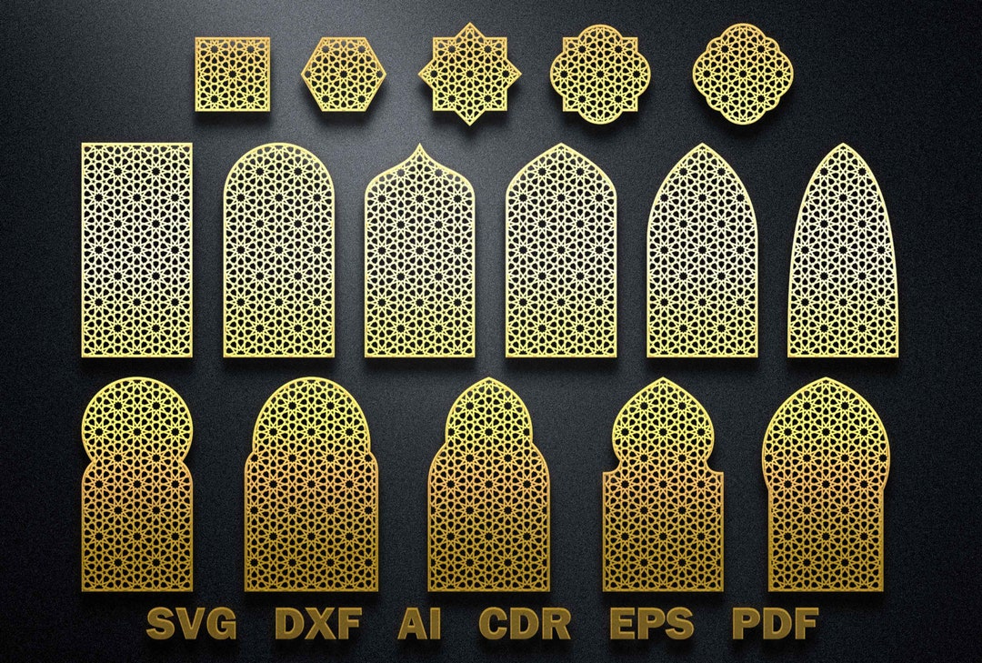 Arabic Moroccan Islamic Window Fence Divider Panel Set SVG DXF & Vector ...